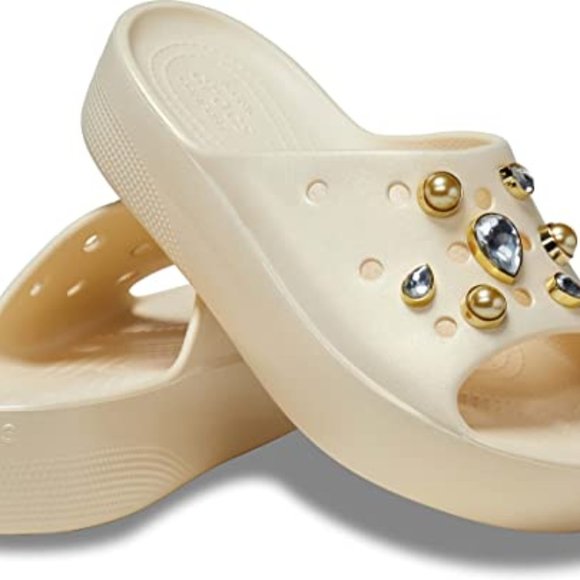 CROCS | Shoes | Crocs Womens Classic Platform Slides With Pearl And Crystal Jibbitz Sandal ...